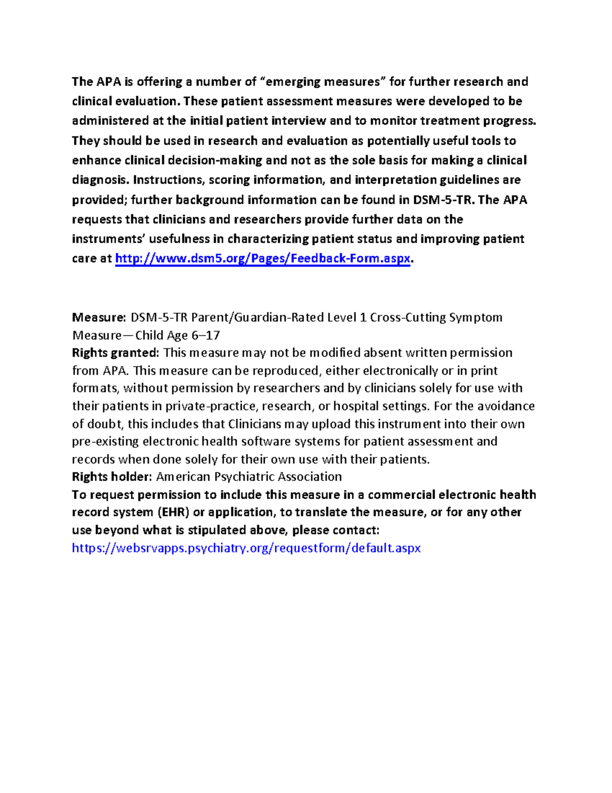 APA-DSM5TR-Level 1Measure Parent Or Guardian Of Child Age 6To17 - The ...