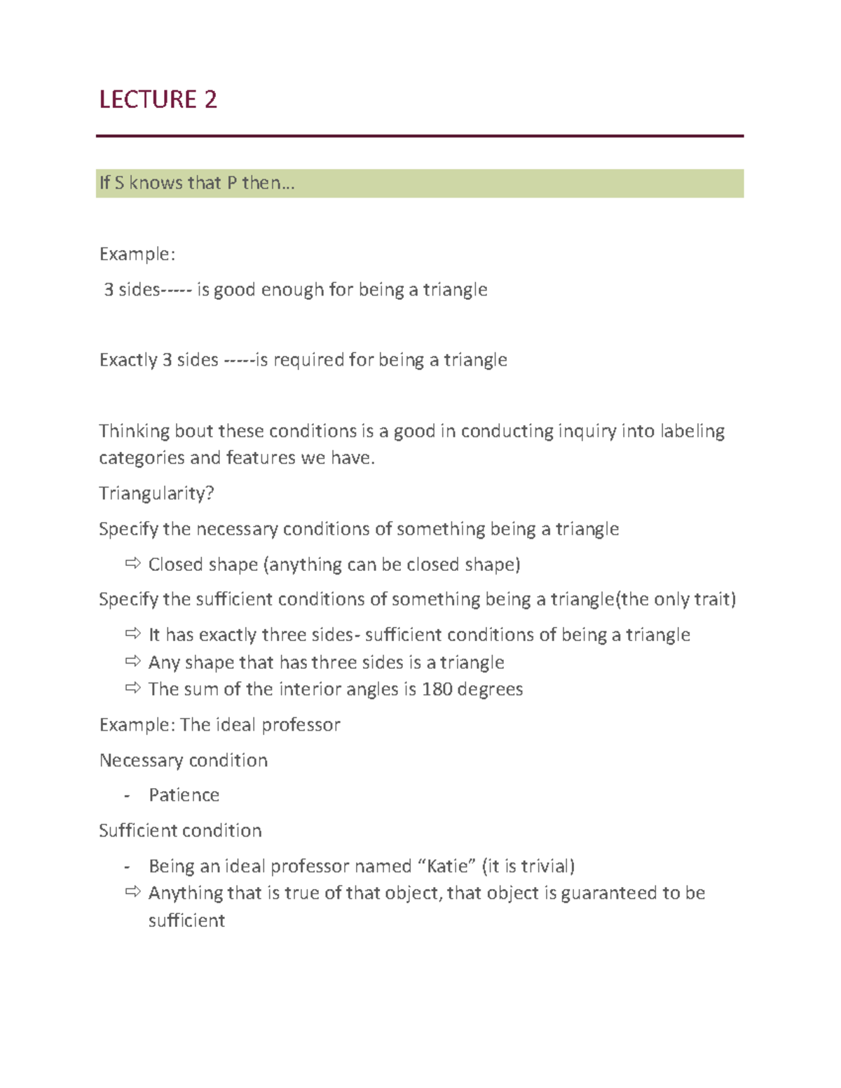 Lecture 2 - NOTES - LECTURE 2 If S knows that P then... Example: 3 ...