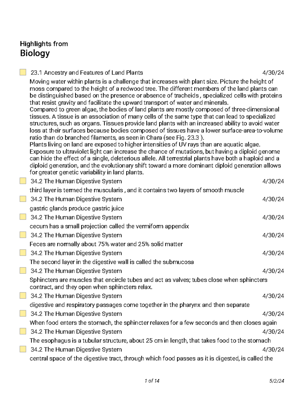Biology-highlights - notes regarding biology - Highlights from Biology ...