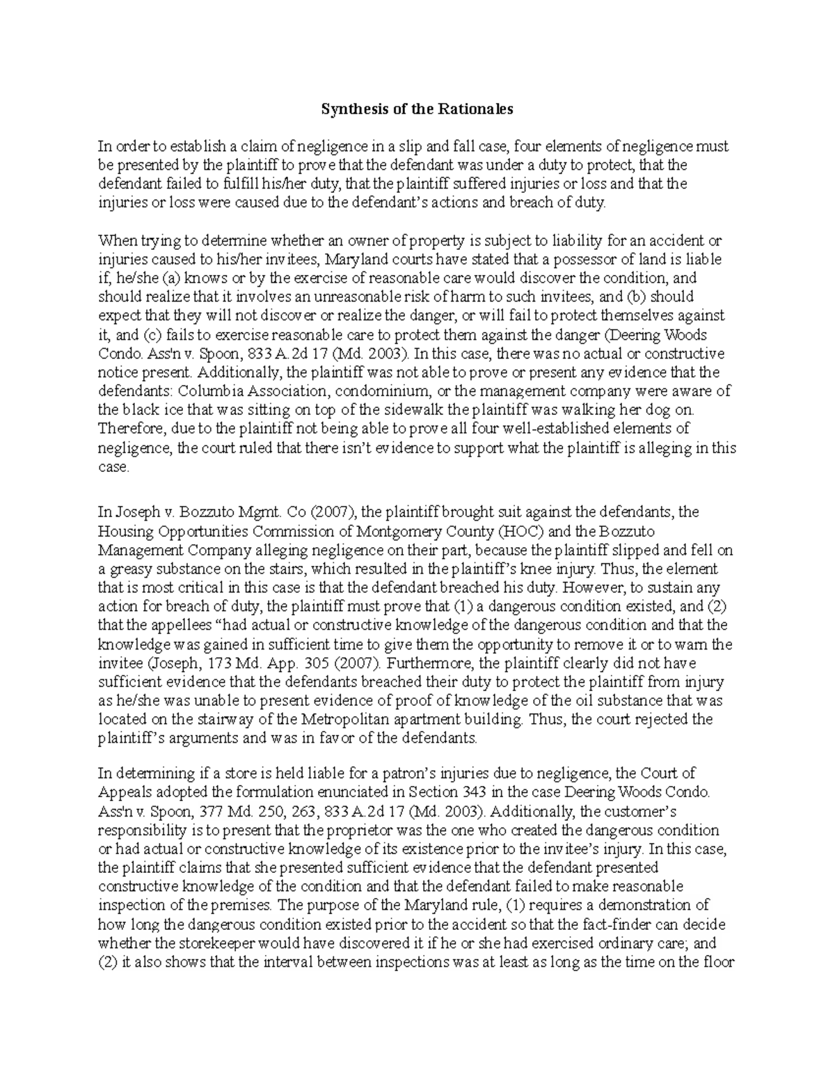 Learning Activity 2 - Synthesis of the Rationales In order to establish ...