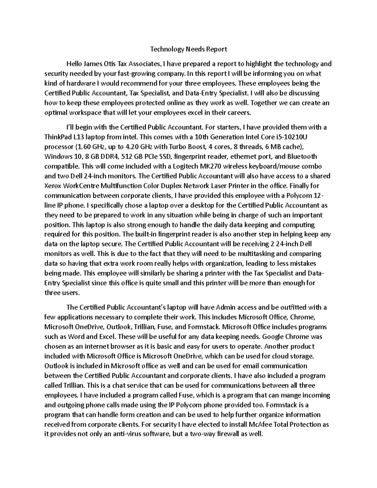 Technology Needs Report - Technology Needs Report Hello James Otis Tax ...