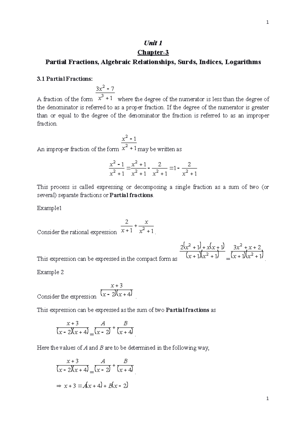 Unit 1 Chapter 3 Surds Indices And Logarithms Working Rules 1 Unit 1 Chapter Partial