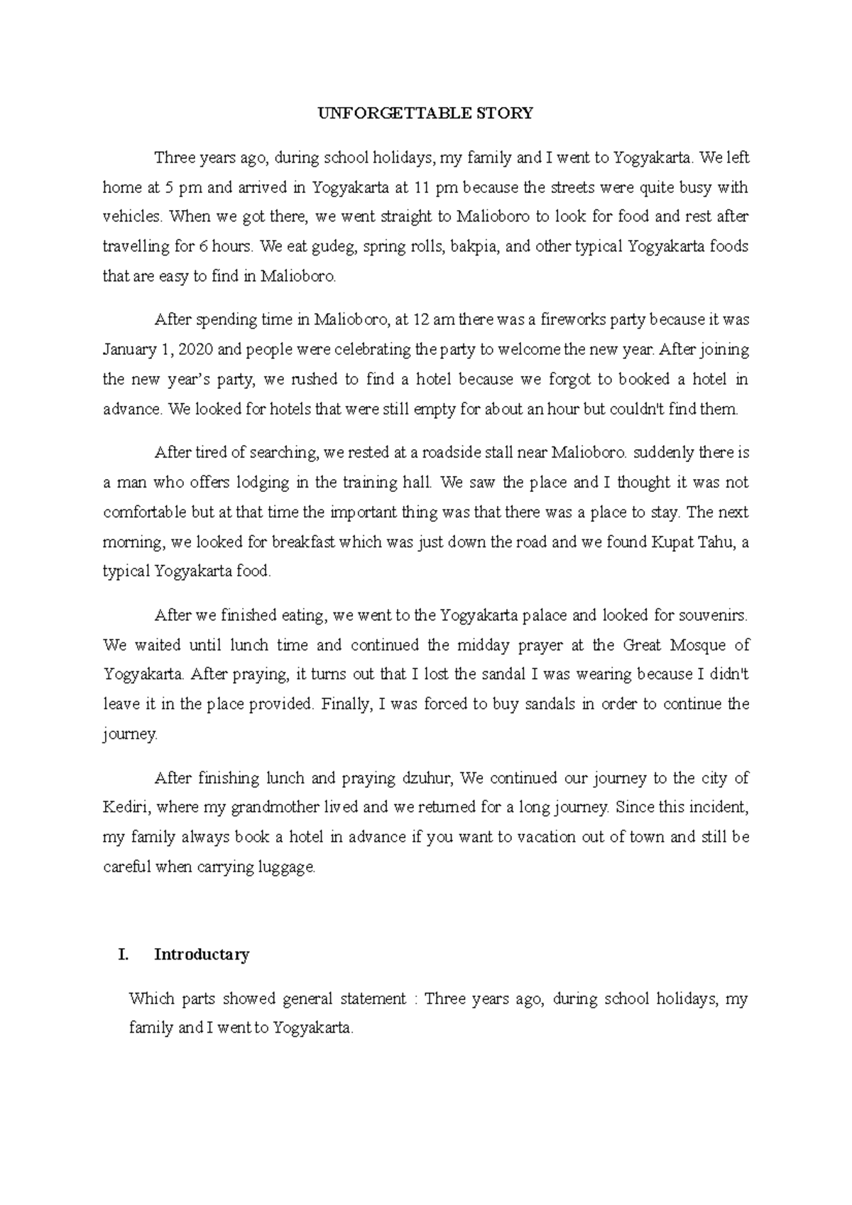 Unforgettable Story - task - UNFORGETTABLE STORY Three years ago ...