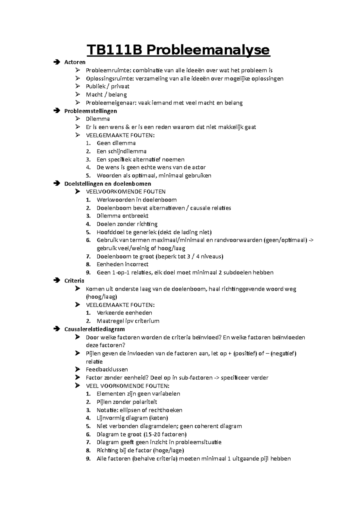 TB111B Probleemanalyse samenvatting - TB111B Probleemanalyse Actoren ...