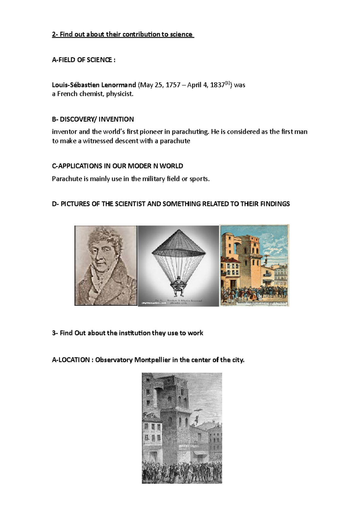 Louis sebastien lenormand - 2- Find out about their contribution to ...