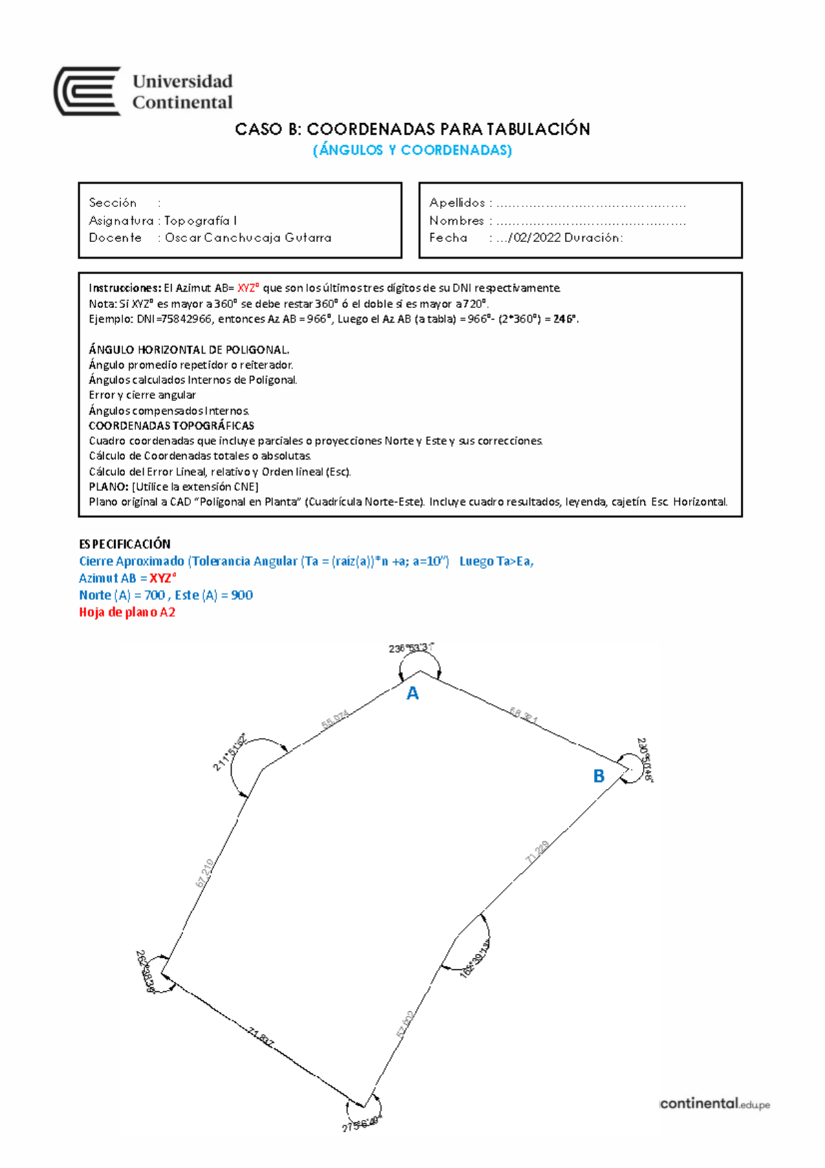 CASO B- Coordenadas - para trabajos - CASO B: COORDENADAS PARA TABULACIÓN (ÁNGULOS Y COORDENADAS ...