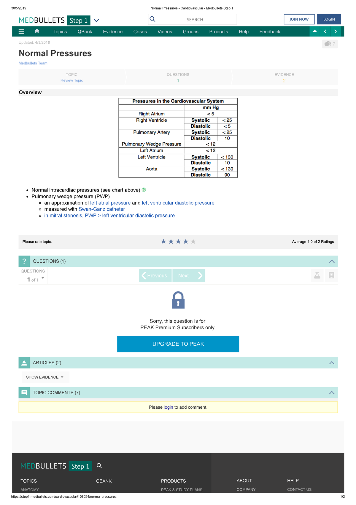 Normal Pressures - Cardiovascular - Medbullets Step 1 - Average 4 of 2 ...