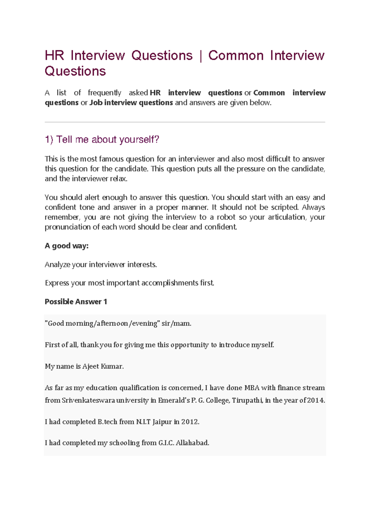 HR questions - HR Question for interview - HR Interview Questions ...