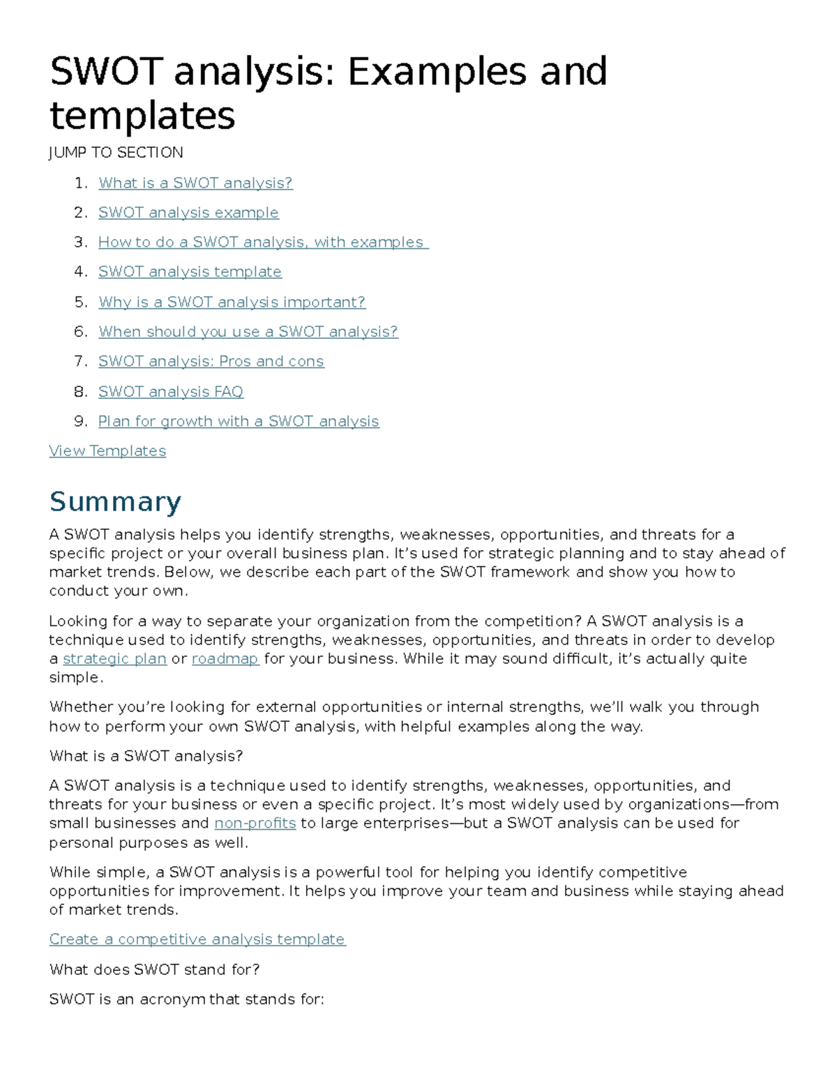 S.W.O.T Analysis - SWOT analysis: Examples and templates JUMP TO ...