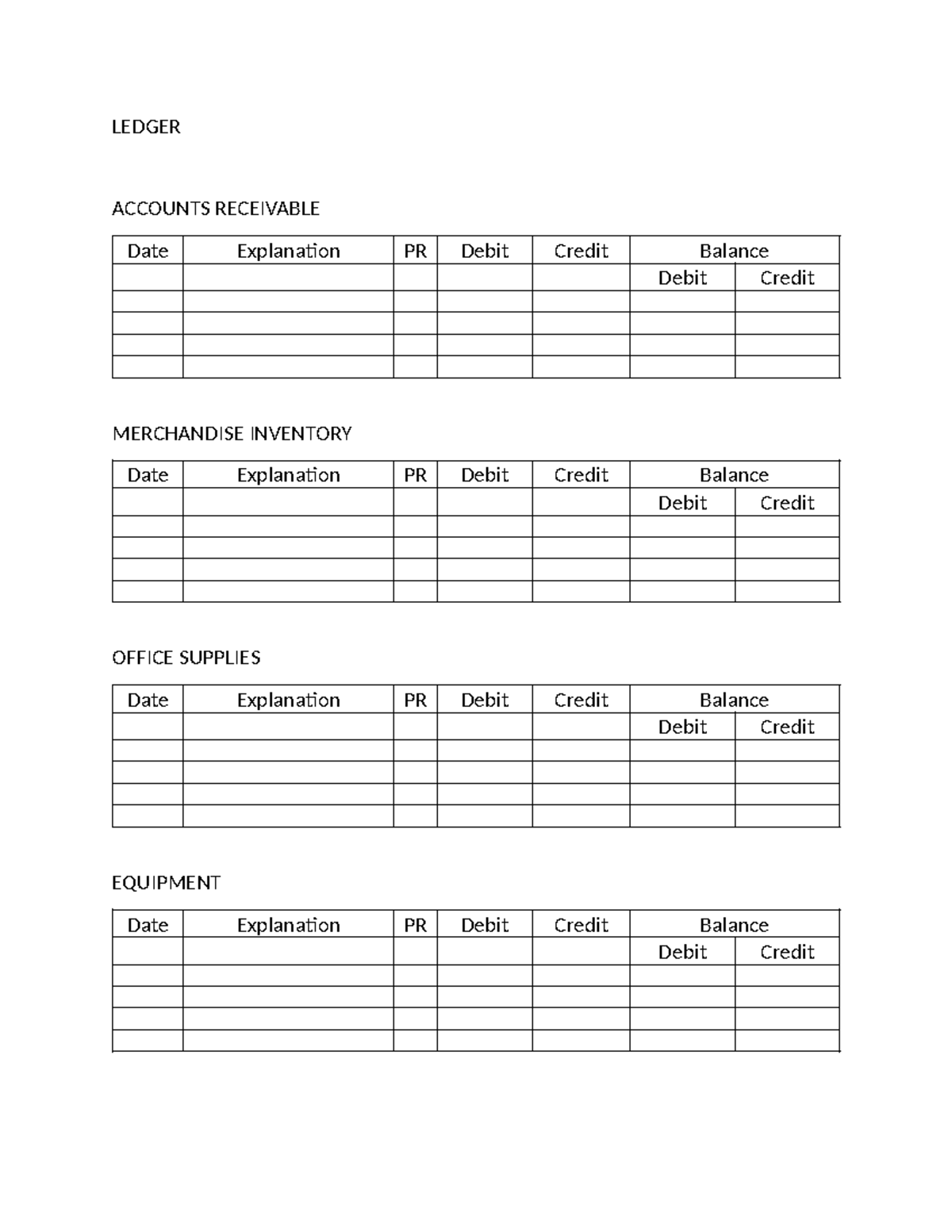 Format OF Ledger 4 Column - LEDGER ACCOUNTS RECEIVABLE Date Explanation ...