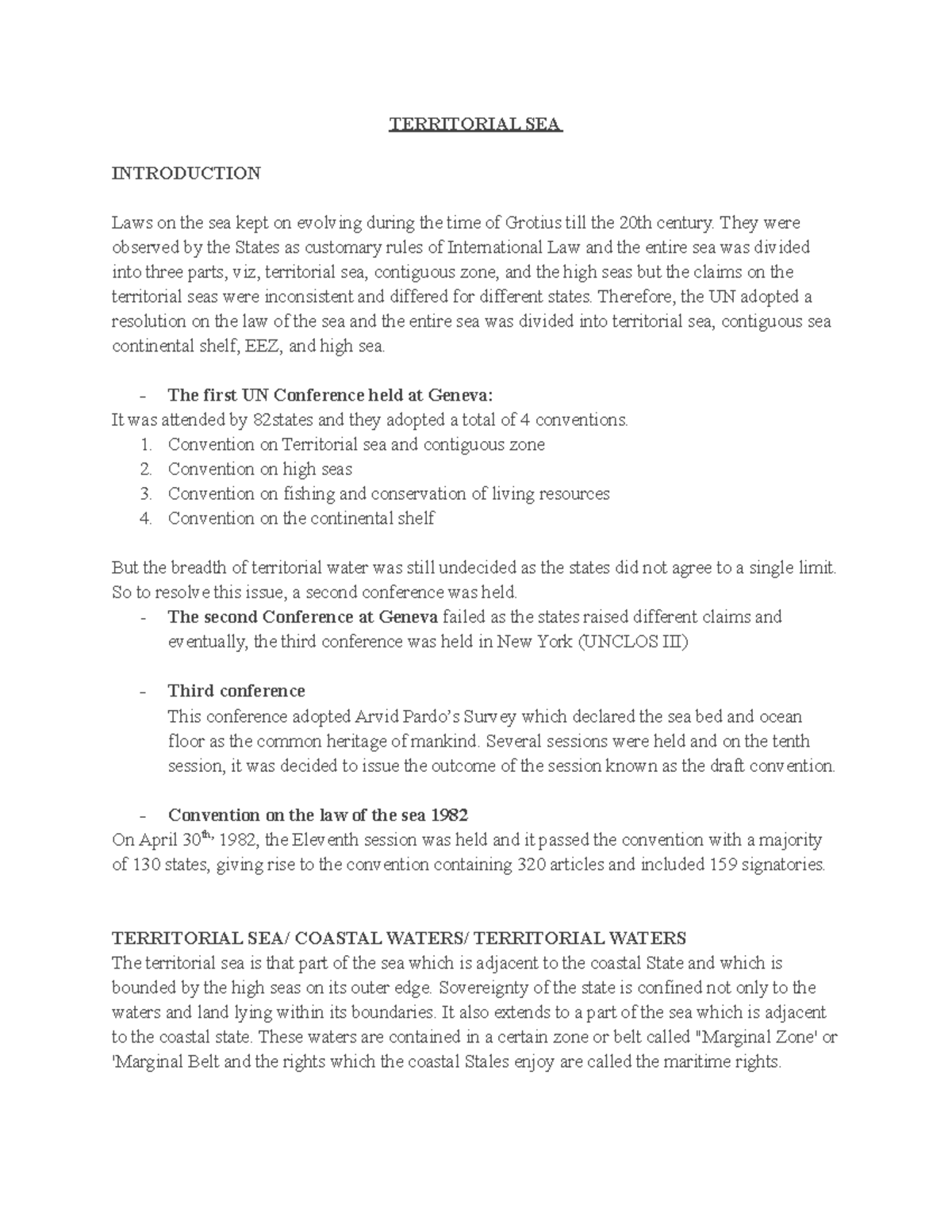 Territorial SEA - Lecture notes 3 - TERRITORIAL SEA INTRODUCTION Laws ...