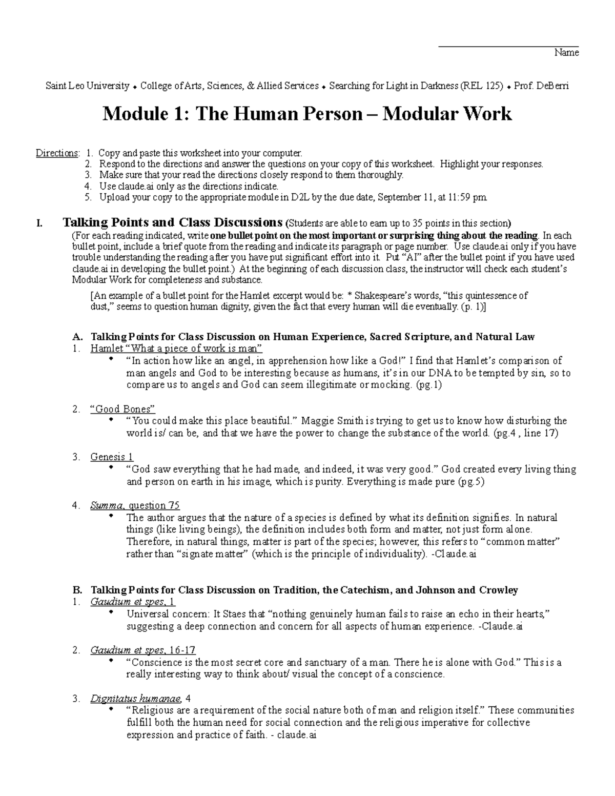 Mod 1 The Human Person Module Summary ...