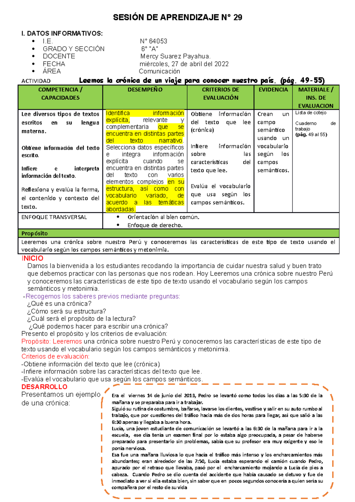 Sesión docente N° 29 Comunicación miércoles 27 de abril - SESIÓN DE ...