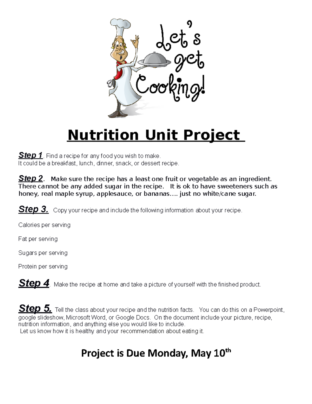 Nutrition Unit Project - Nutrition Unit Project Step 1. Find a recipe ...