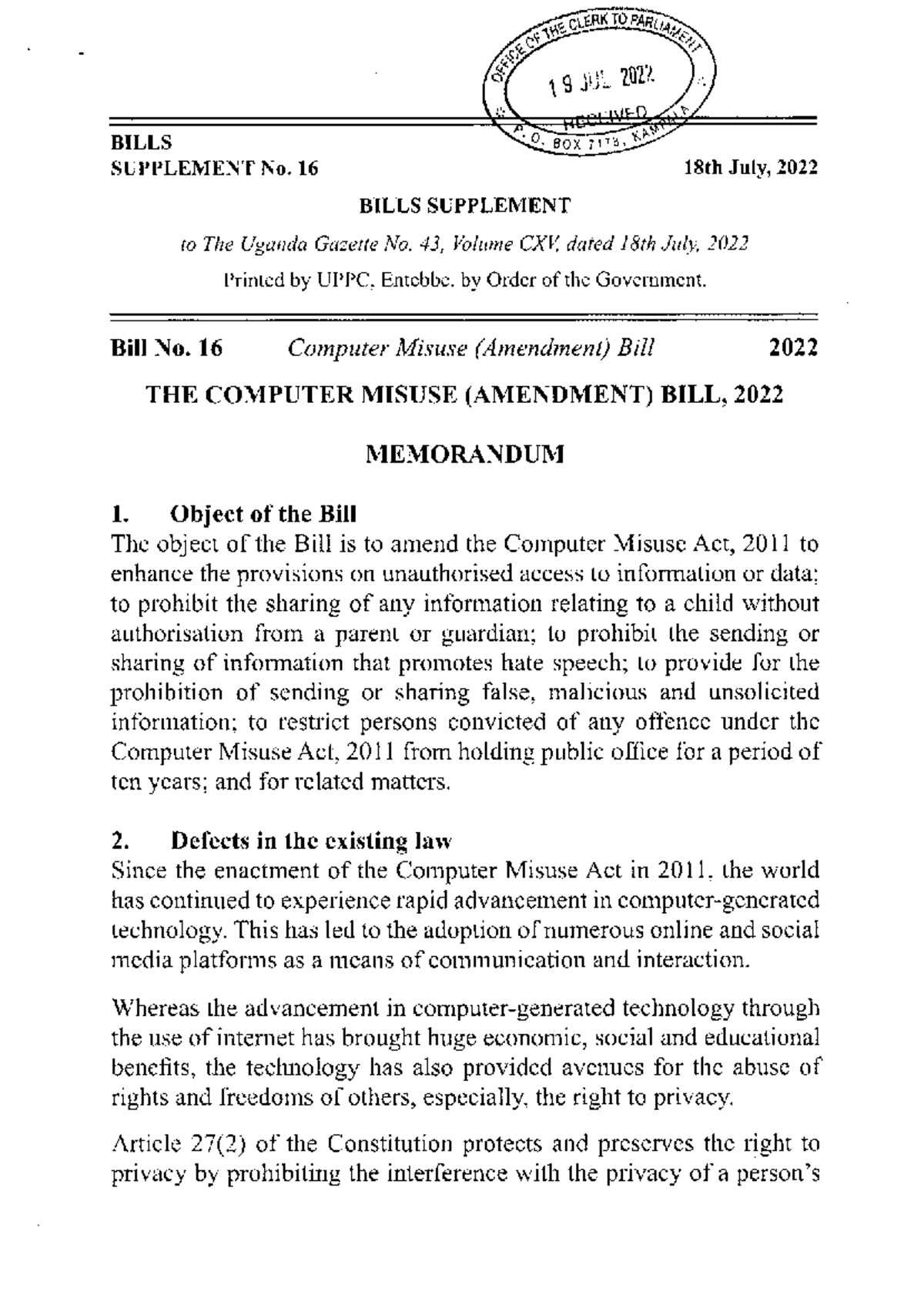 Computer Misuse (Amendment) Bill, 2022 220719 1541 220719 154158 - ,L s ...