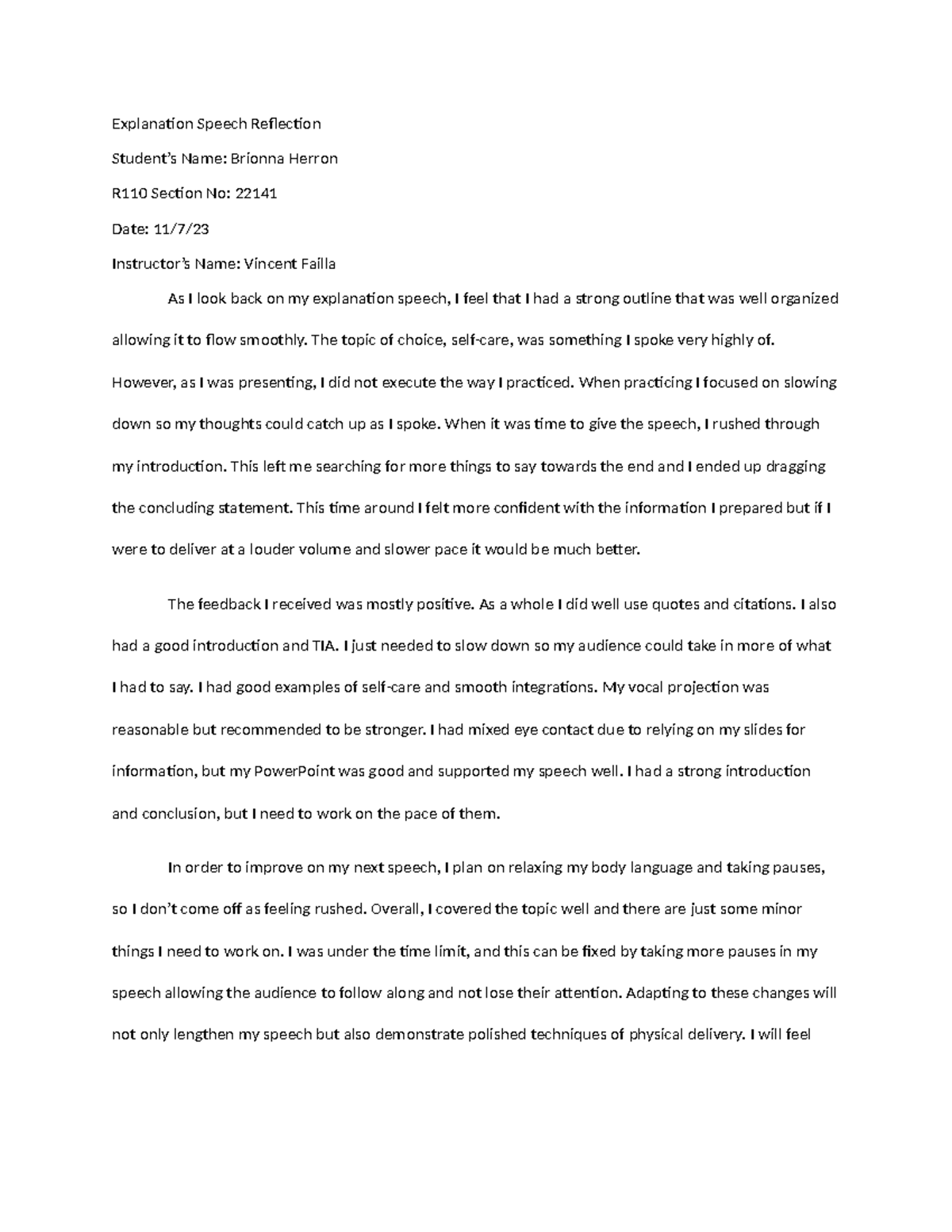 Explanation Speech Reflection - Explanation Speech Reflection Student’s ...
