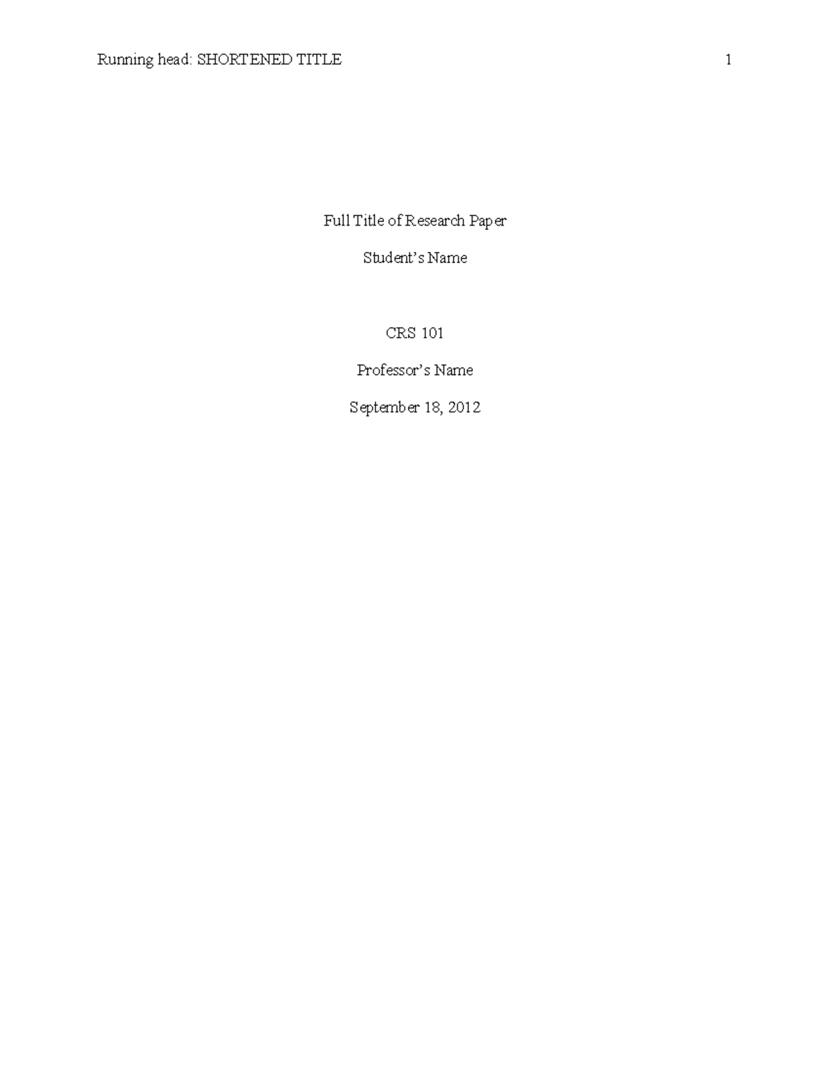 APA Research Paper Template-2 - Running head: SHORTENED TITLE 1 Full ...