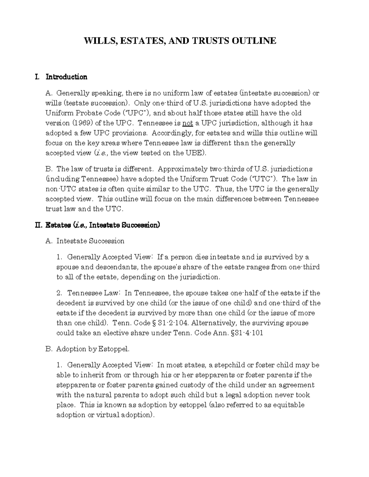 Wills Estates Trusts and Probate - WILLS, ESTATES, AND TRUSTS OUTLINE I ...