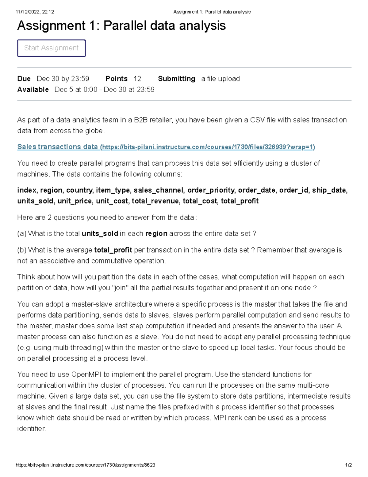 Assignment 1 Parallel data analysis - 11/12/2022, 22:12 Assignment 1: Parallel data analysis ...