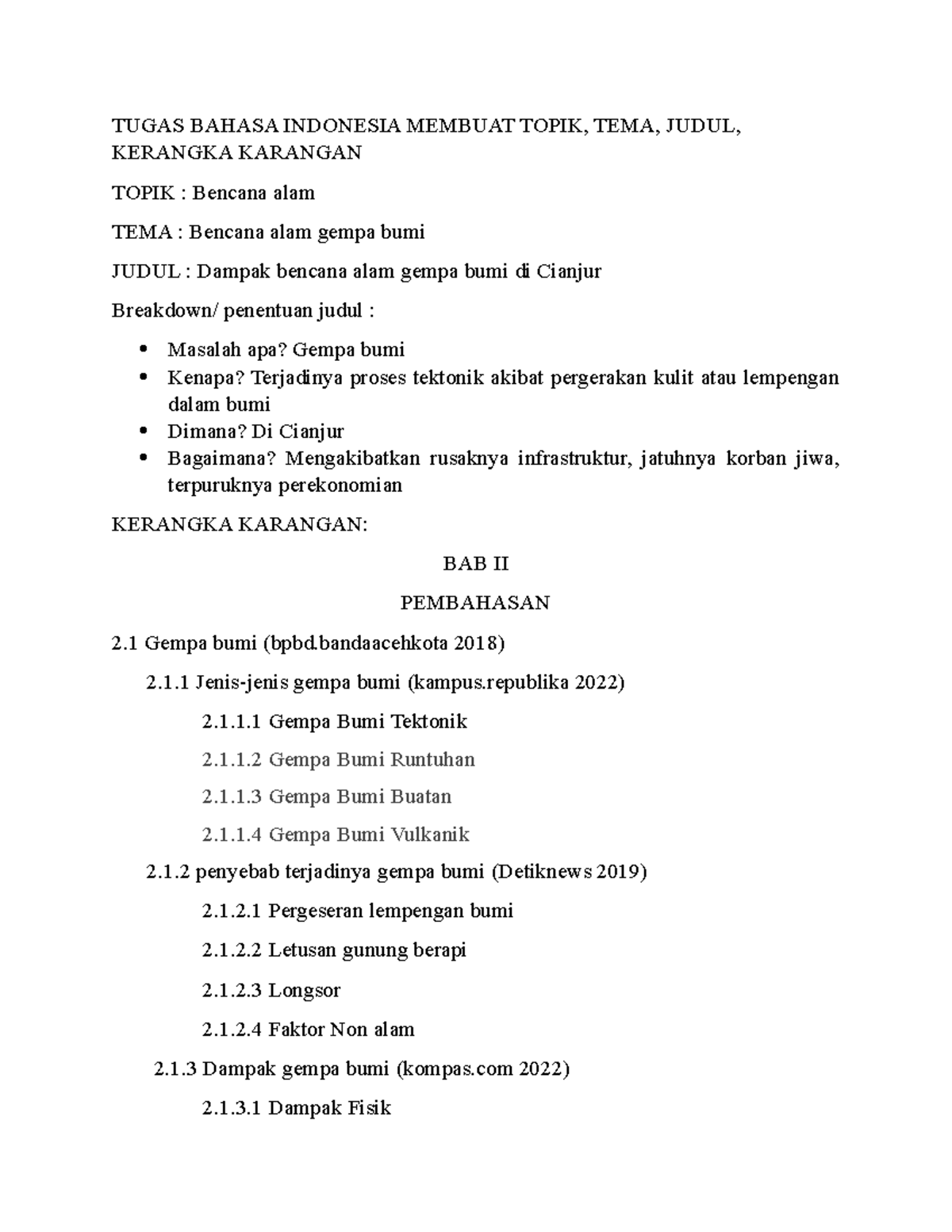 Tugas Bahasa Indonesia Membuat Topik - TUGAS BAHASA INDONESIA MEMBUAT ...