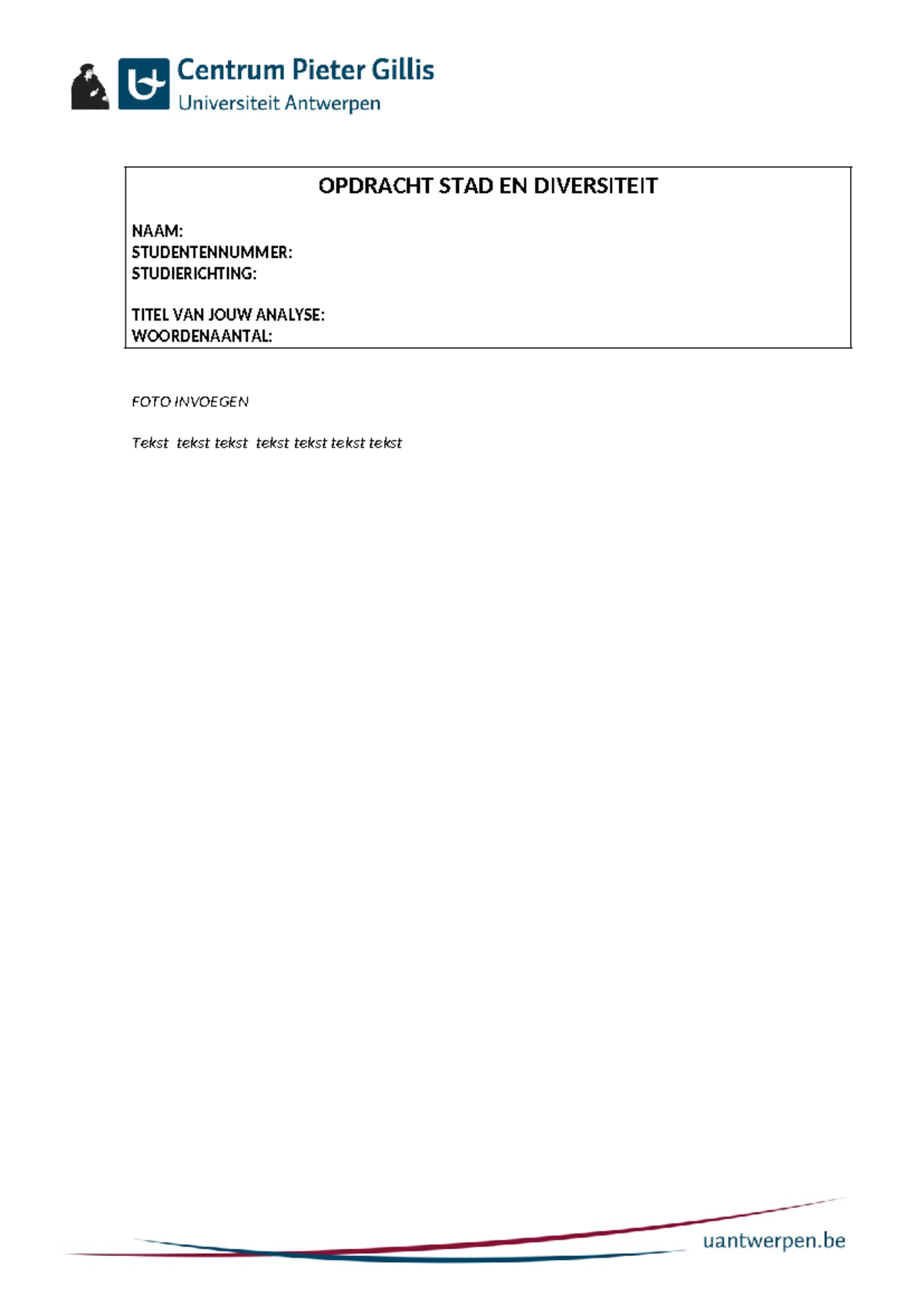 Sjabloon taak SD - Stad en diversiteit - OPDRACHT STAD EN DIVERSITEIT NAAM: STUDENTENNUMMER ...