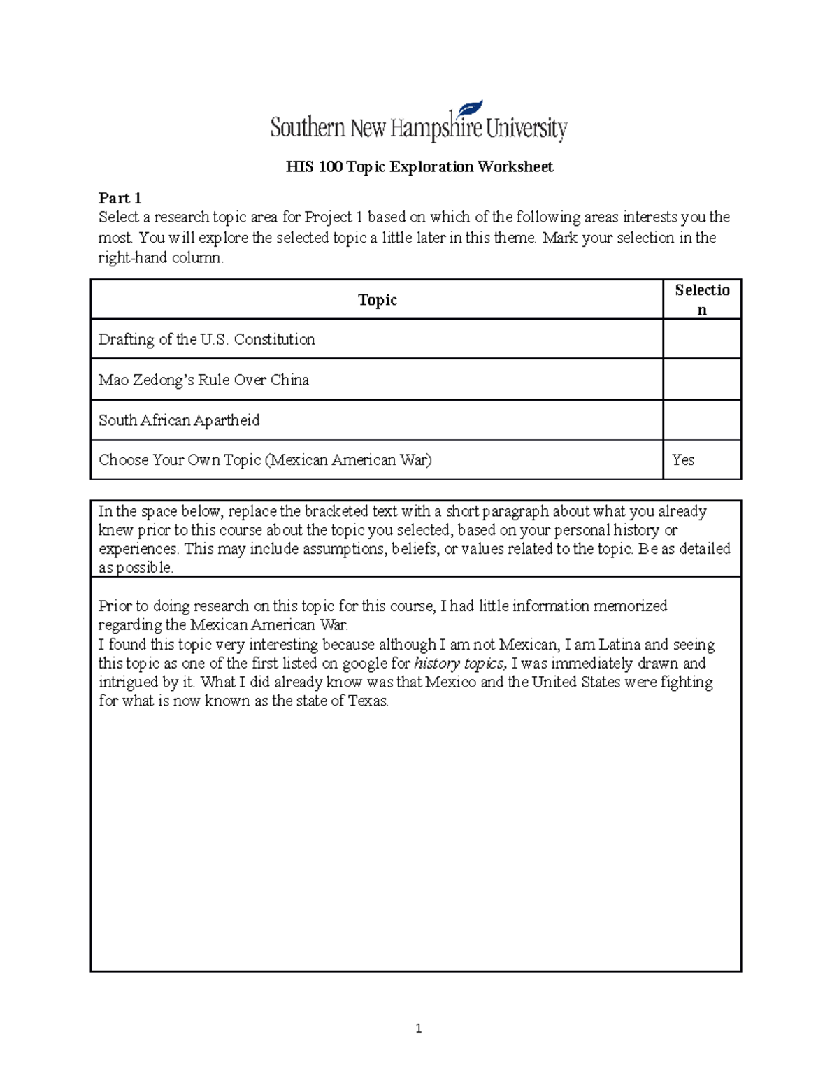 HIS 100 Topic Exploration Worksheet - HIS 100 Topic Exploration ...