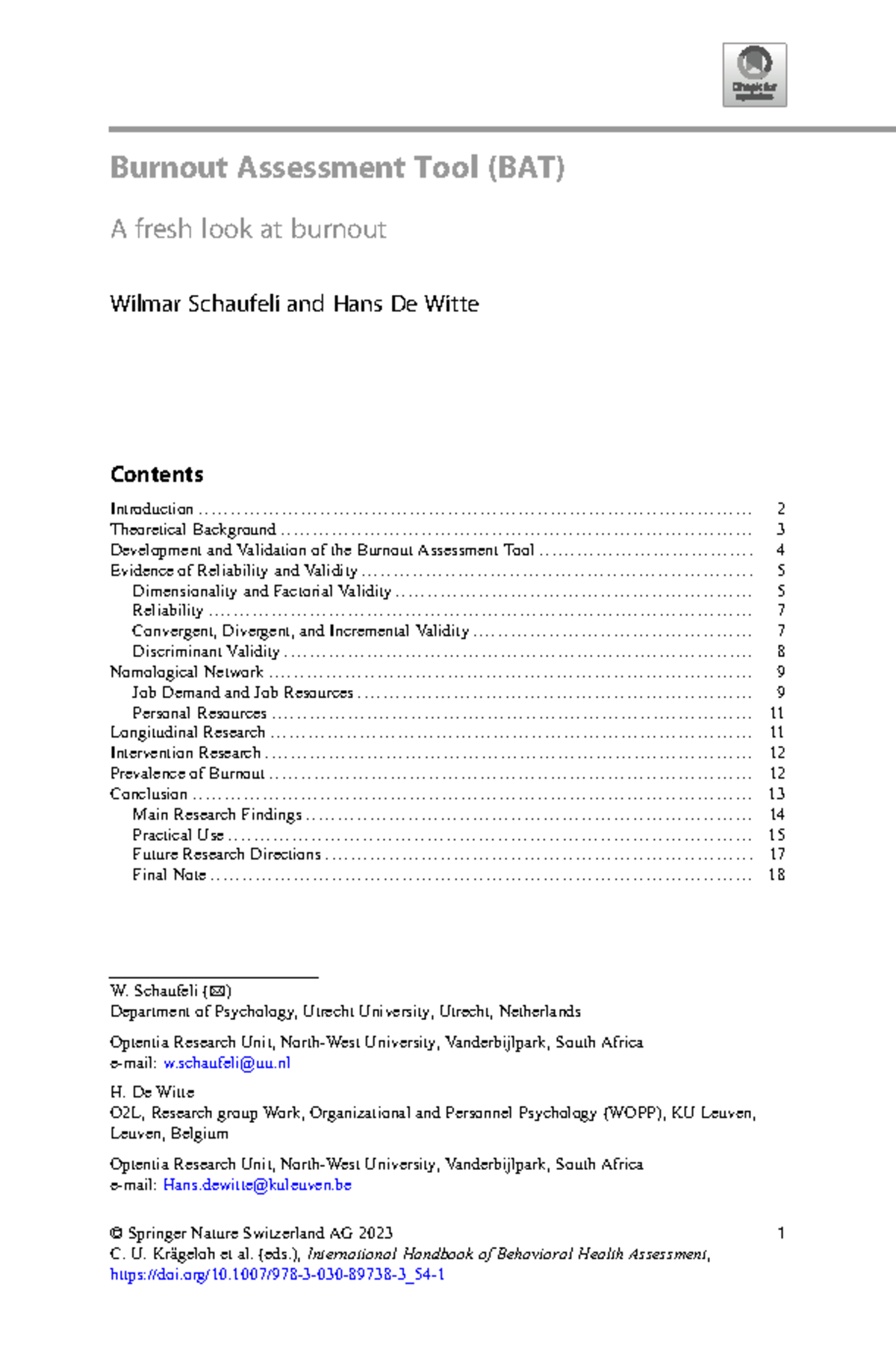 595 - fff - Burnout Assessment Tool (BAT) A fresh look at burnout ...