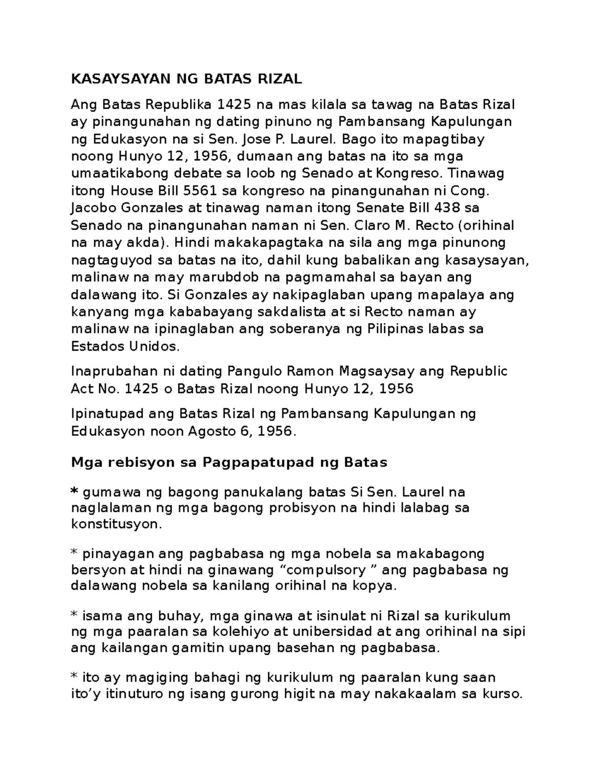 Gghh - To exemplify young students - KASAYSAYAN NG BATAS RIZAL Ang ...