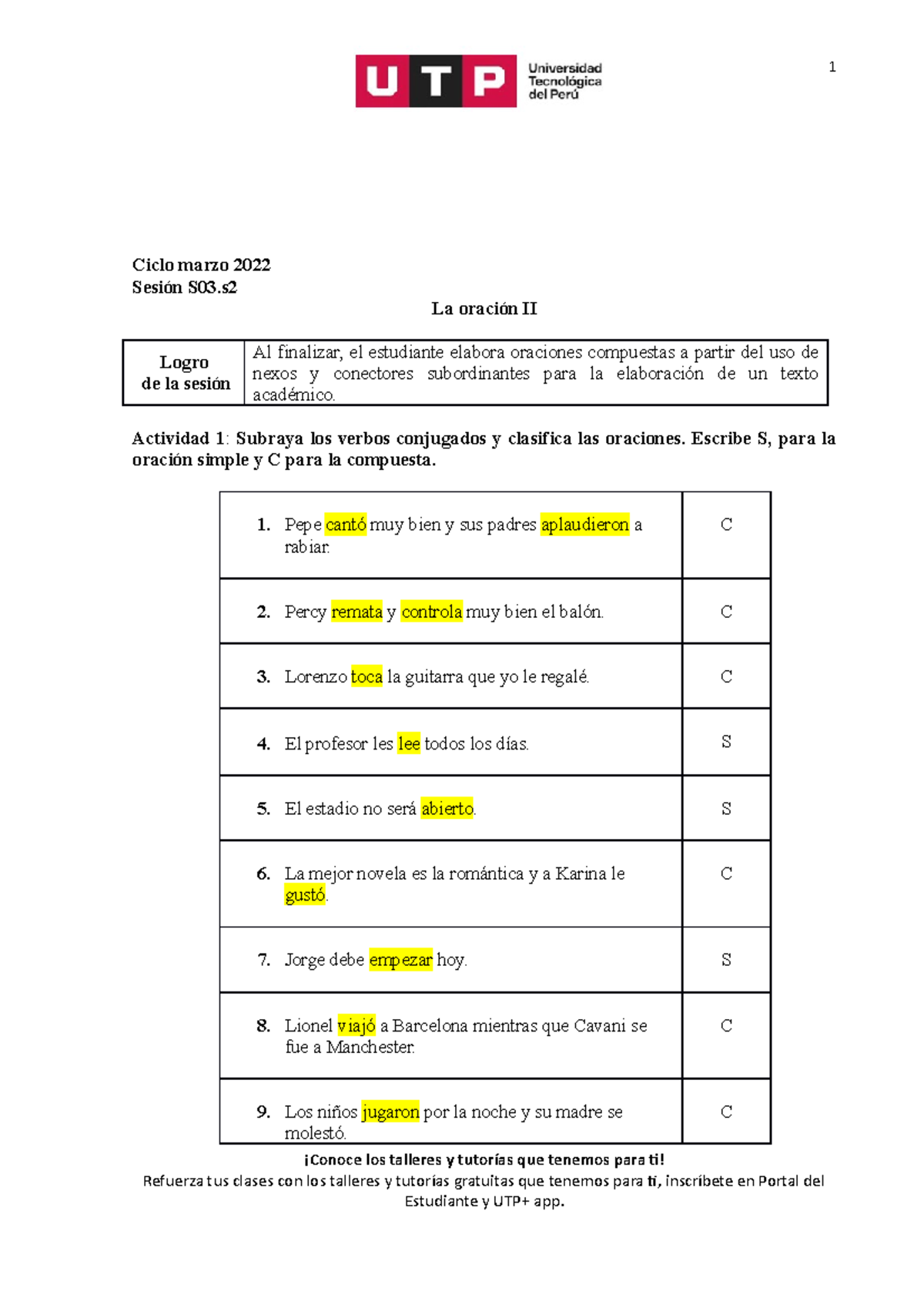 S03.s2 - La oración II - (material) - Marzo 2022 - 1 Ciclo marzo 2022 ...