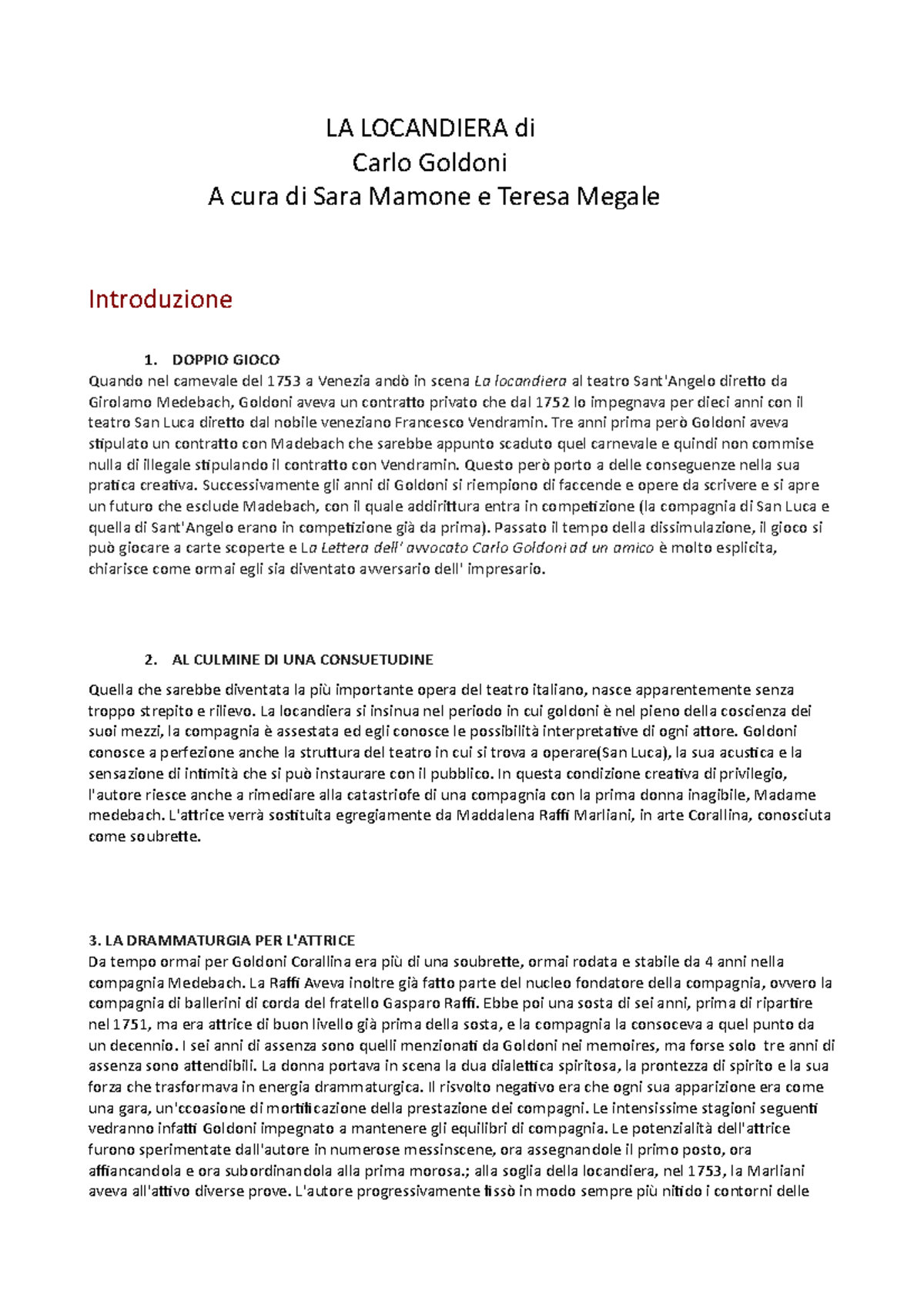 Sintesi-Locandiera- Mamone-e-Megale - LA LOCANDIERA di Carlo Goldoni A ...