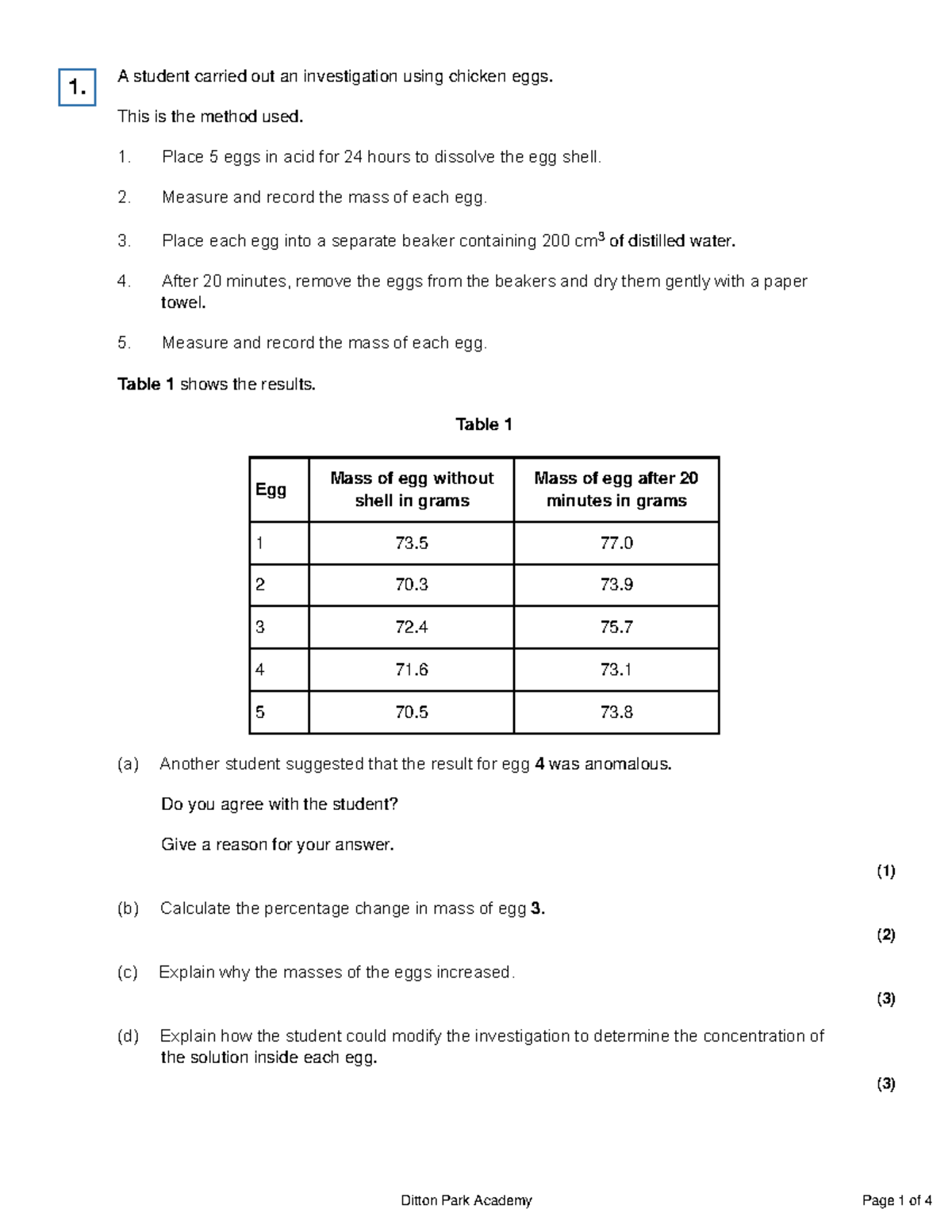 KS4 Bio Intervention - yh idk what this is - A student carried out an ...