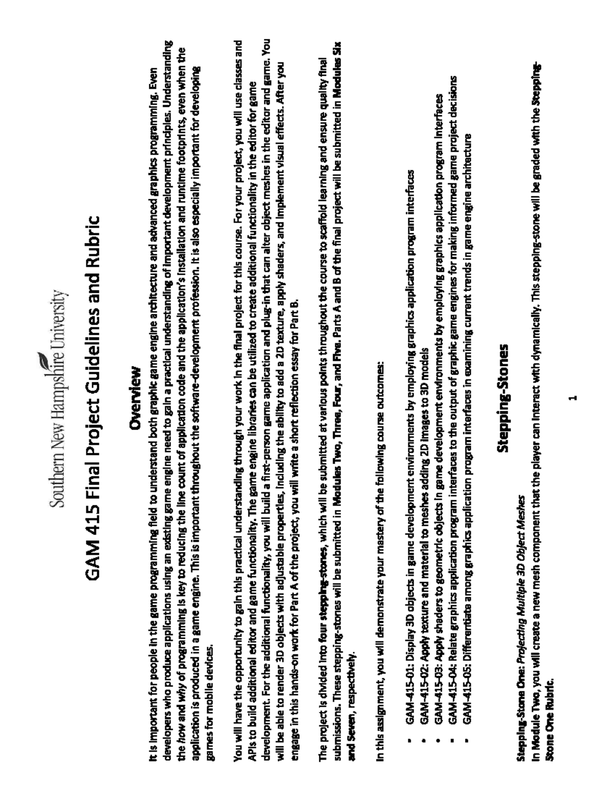 Gam 415 final project rubric - Southern New Hampshire University GAM ...