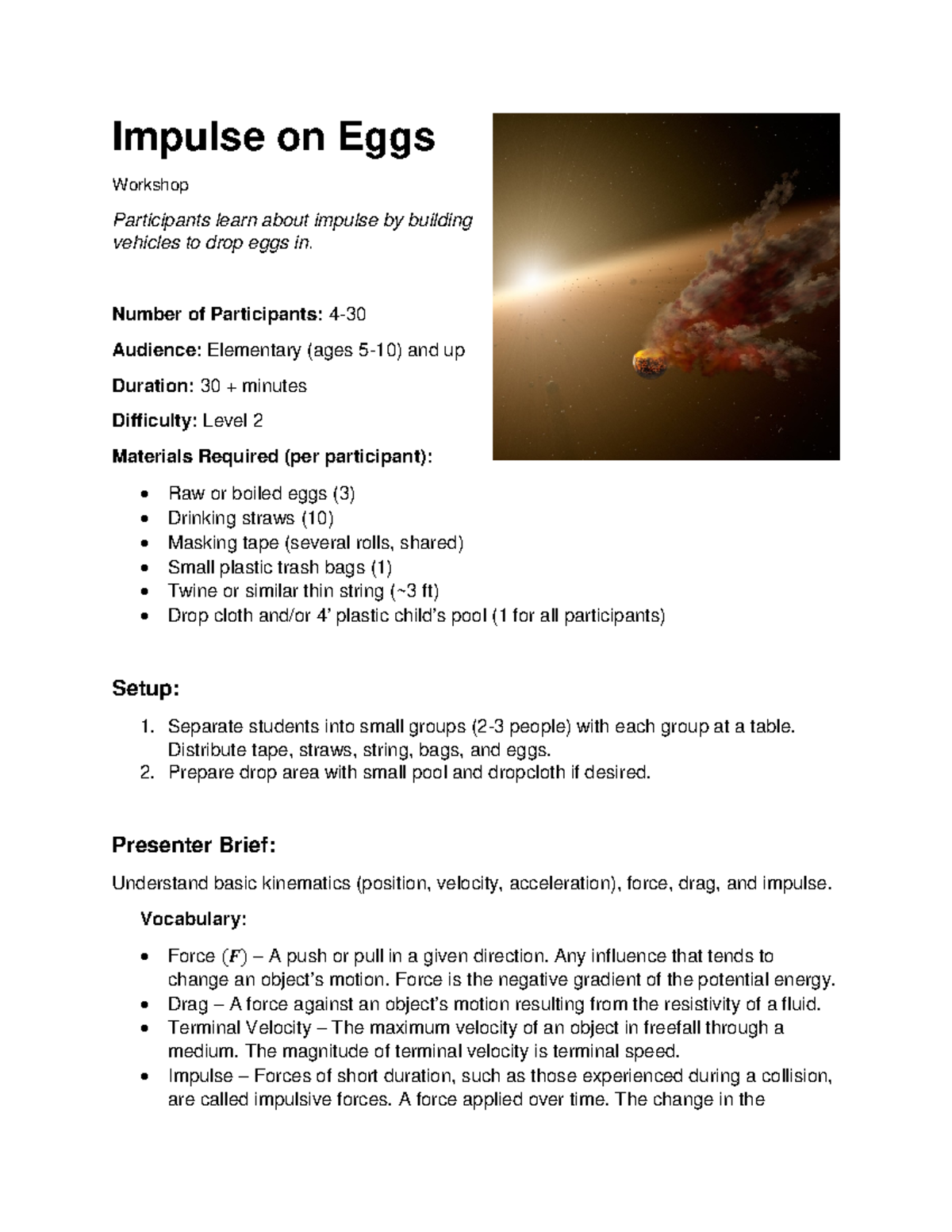 Physics assignment - egg drop test - Workshop Participants learn about ...