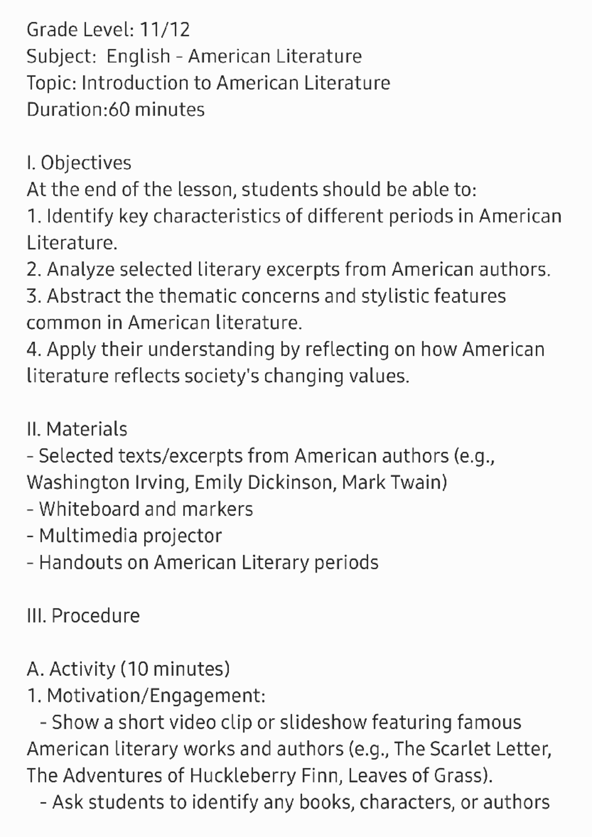 Notes 240924 195410 - American Literature lesson planning - Grade Level ...