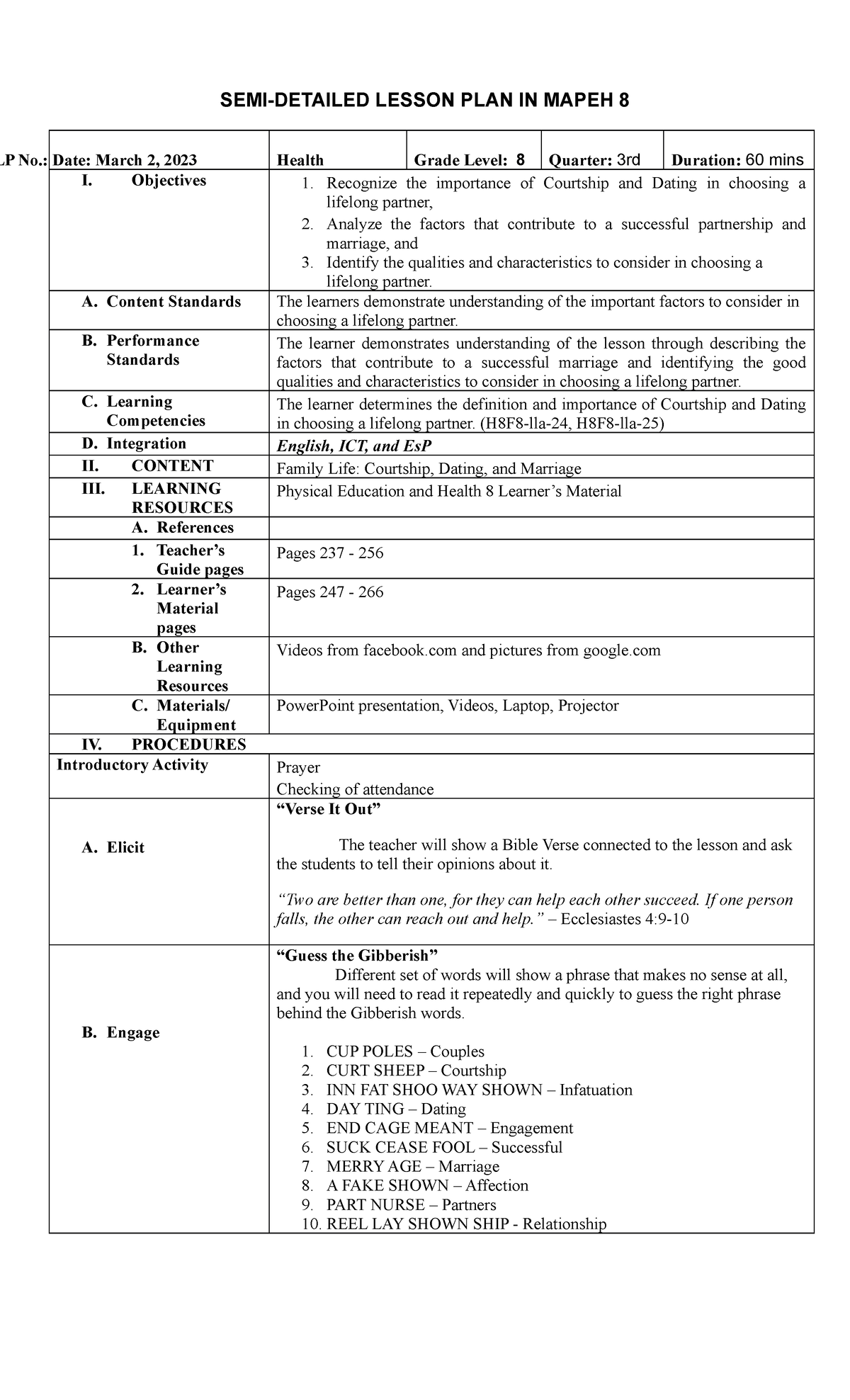 Arianne-final-dlp-demo-Family Life - SEMI-DETAILED LESSON PLAN IN MAPEH ...