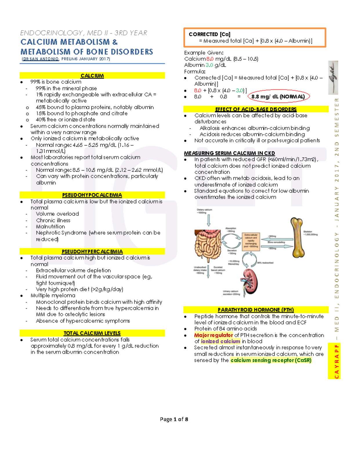 Calcium metabolism - C A Y R A P F – M E D I I , E N D O C R I N O L O ...