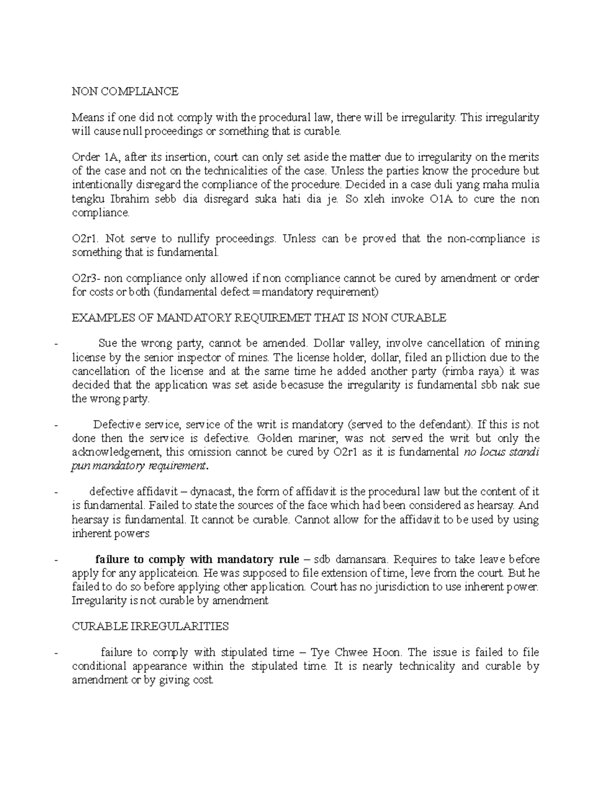 Non - Compliance CP1 - NON COMPLIANCE Means if one did not comply with ...