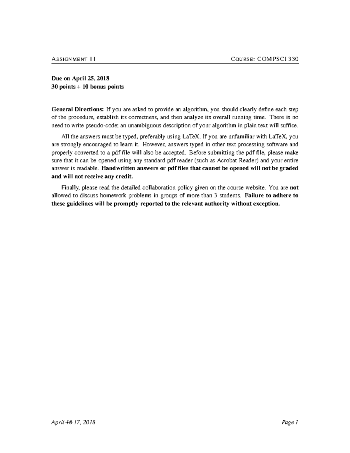 Spring 2018 Hw11 Hw11 Assignment 11 Course Compsci 330 Due On April 25 2018 30 Points 10