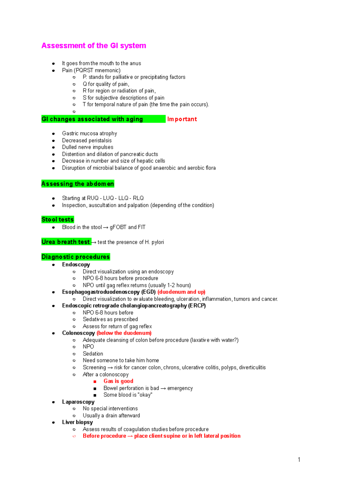 Nursing review - Adult health 1 - GI, GU systems + diabetes ...