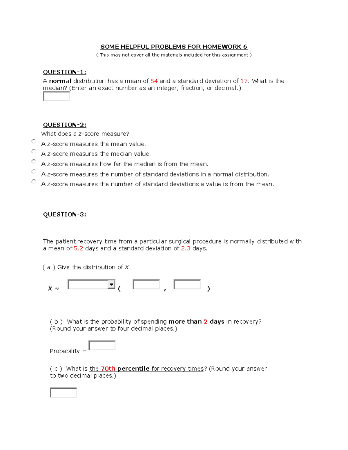 SOME Helpful Problems FOR HW6 - SOME HELPFUL PROBLEMS FOR HOMEWORK 6 ( This may not cover all ...