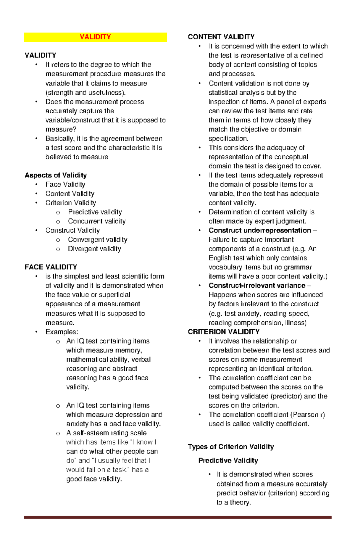 Psychometric Properties - VALIDITY VALIDITY It refers to the degree to ...