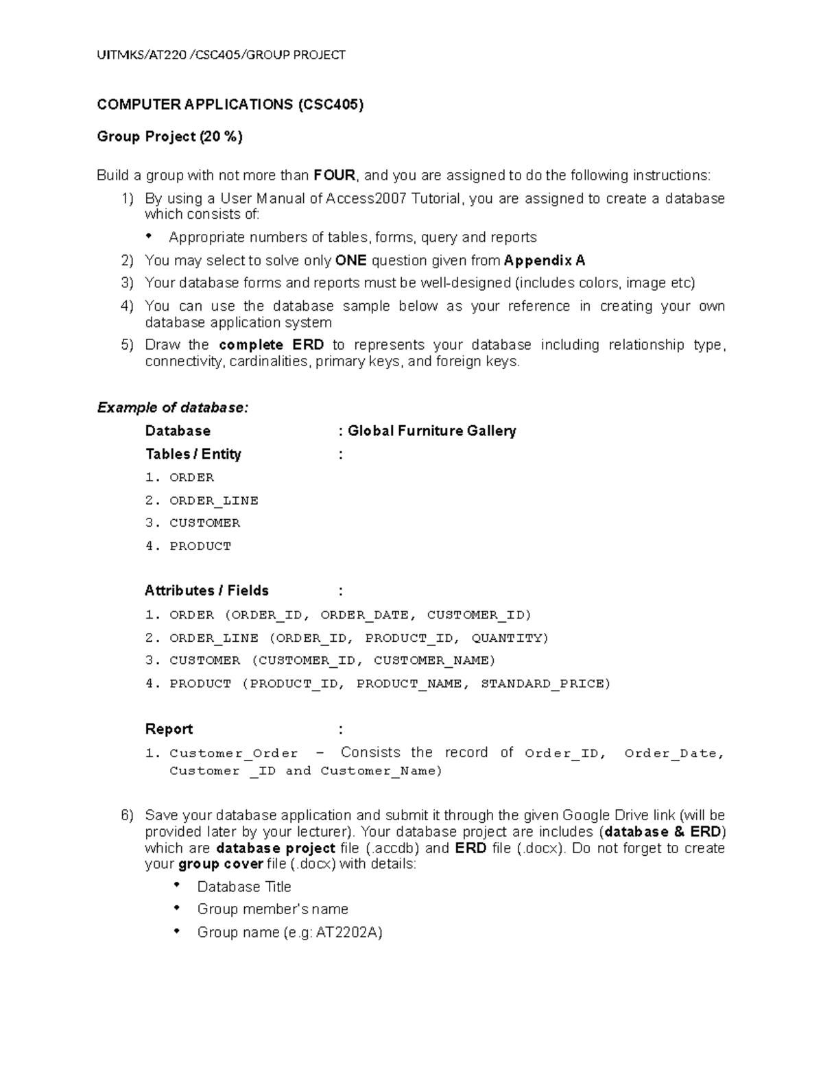 CSC405 Group Project MAC-JUL 2020 - COMPUTER APPLICATIONS (CSC405 ...