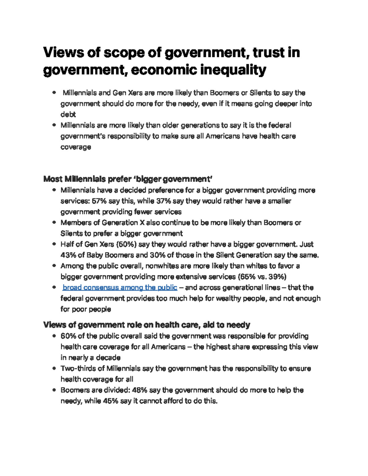 Views of scope of government, trust in government, economic inequality ...