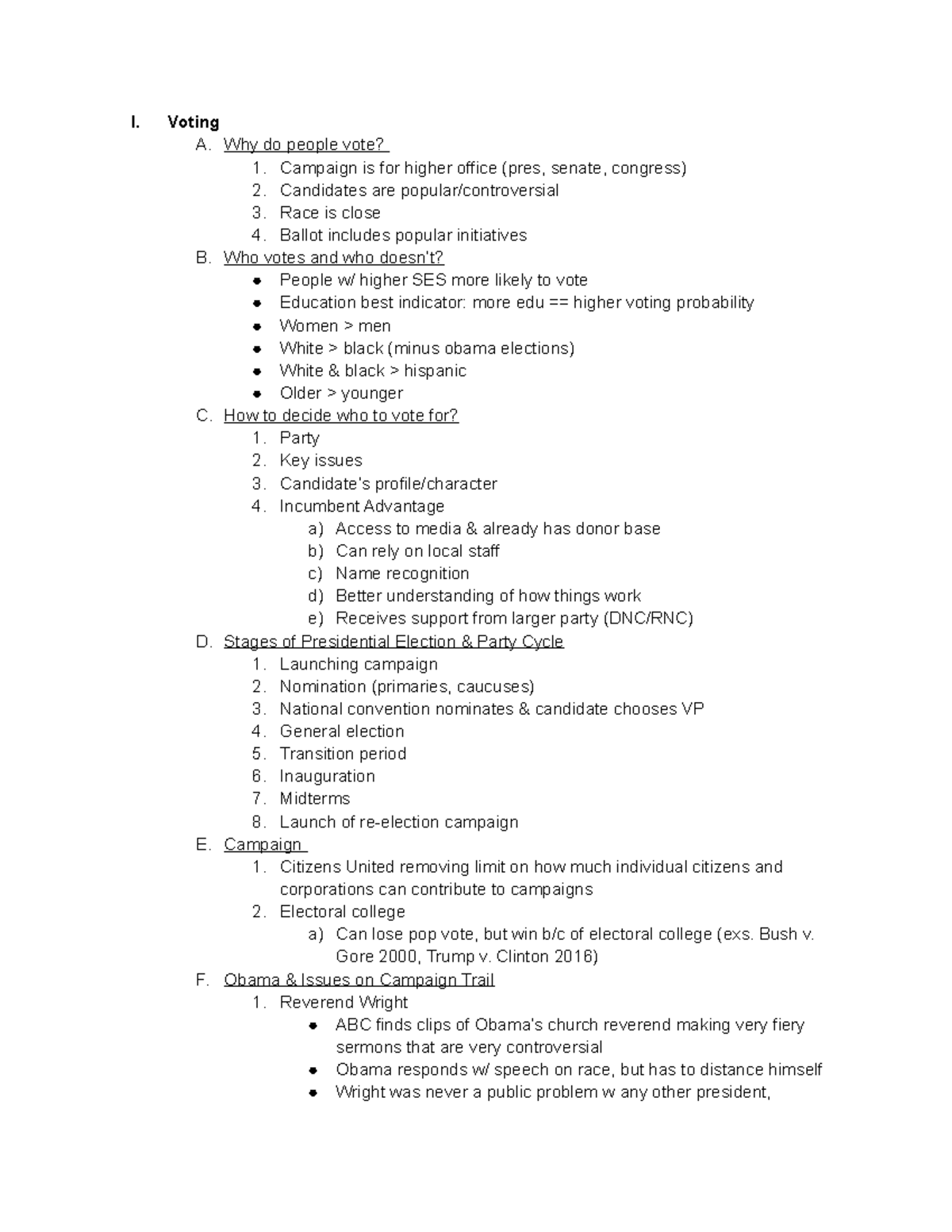 Political science quiz- study guide - I. Voting A. Why do people vote ...