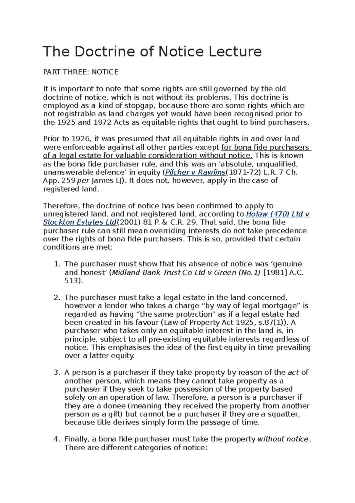 The Doctrine of Notice Lecture PART Three- Notice - The Doctrine of Notice Lecture PART THREE ...