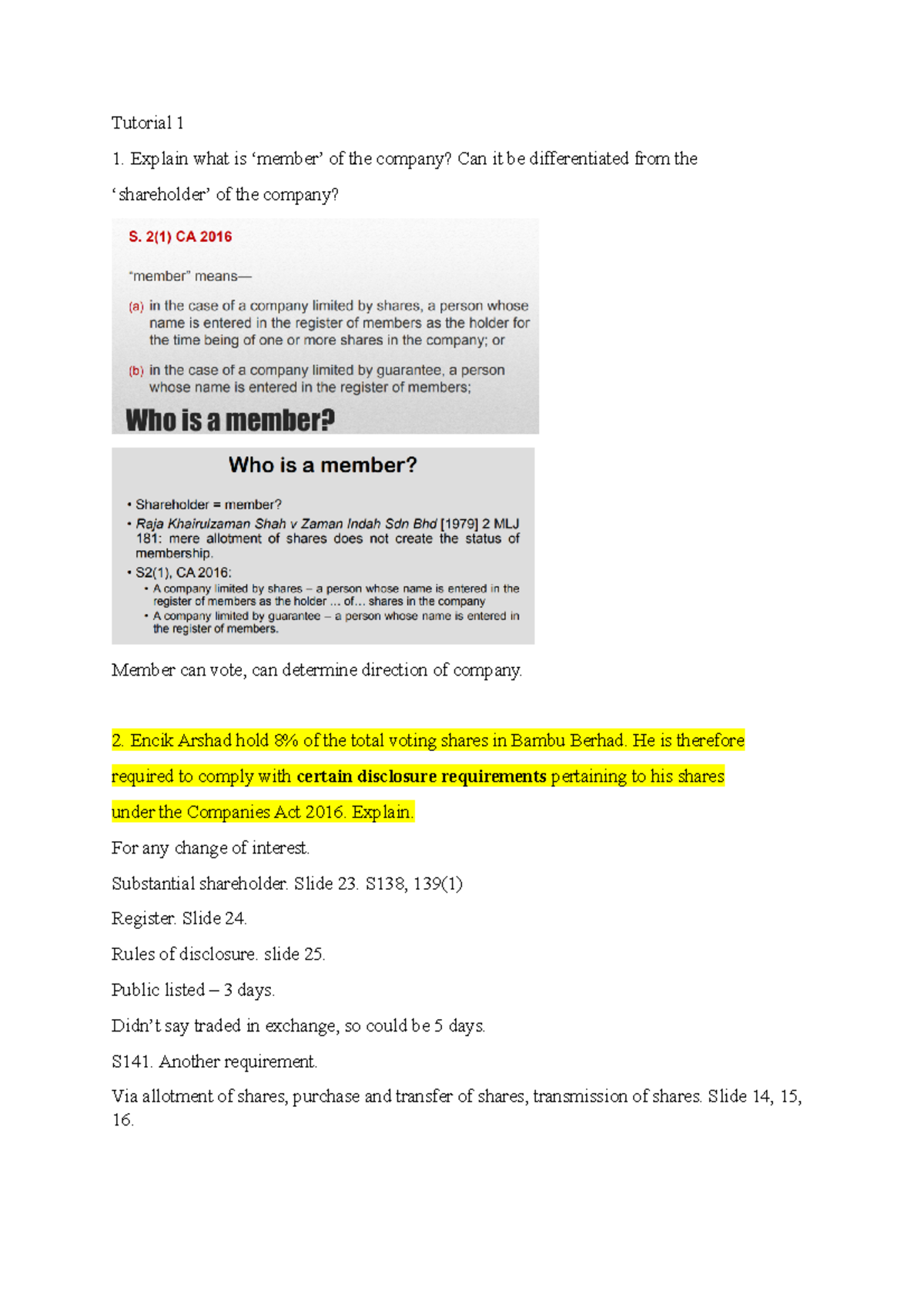 Explain what is ‘member’ of the company? Can it be differentiated from ...