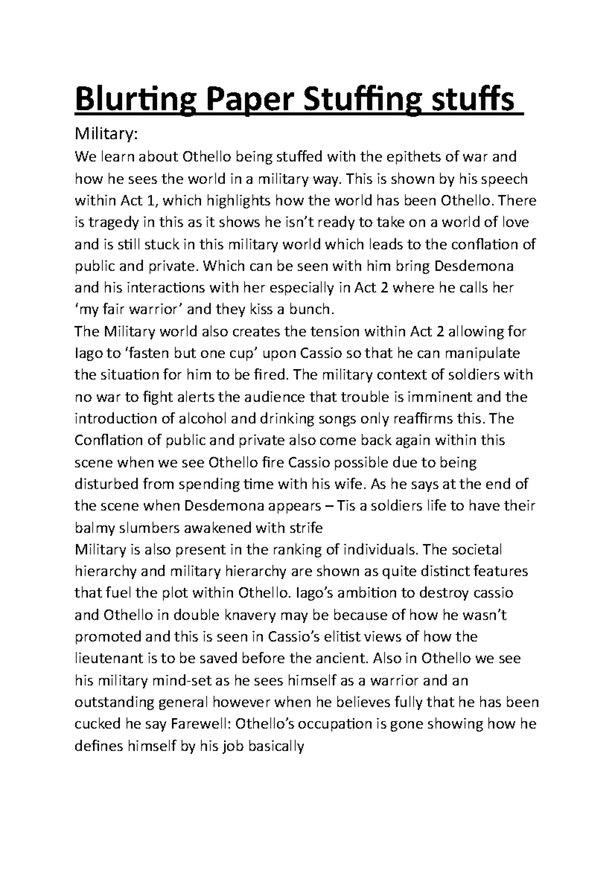 Blurting - English Othello - Blurting Paper Stuffing stuffs Military ...