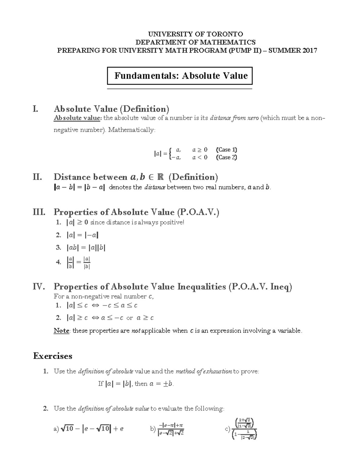 Pumpii-Fundamentals Absolute Value - UNIVERSITY OF TORONTO DEPARTMENT ...