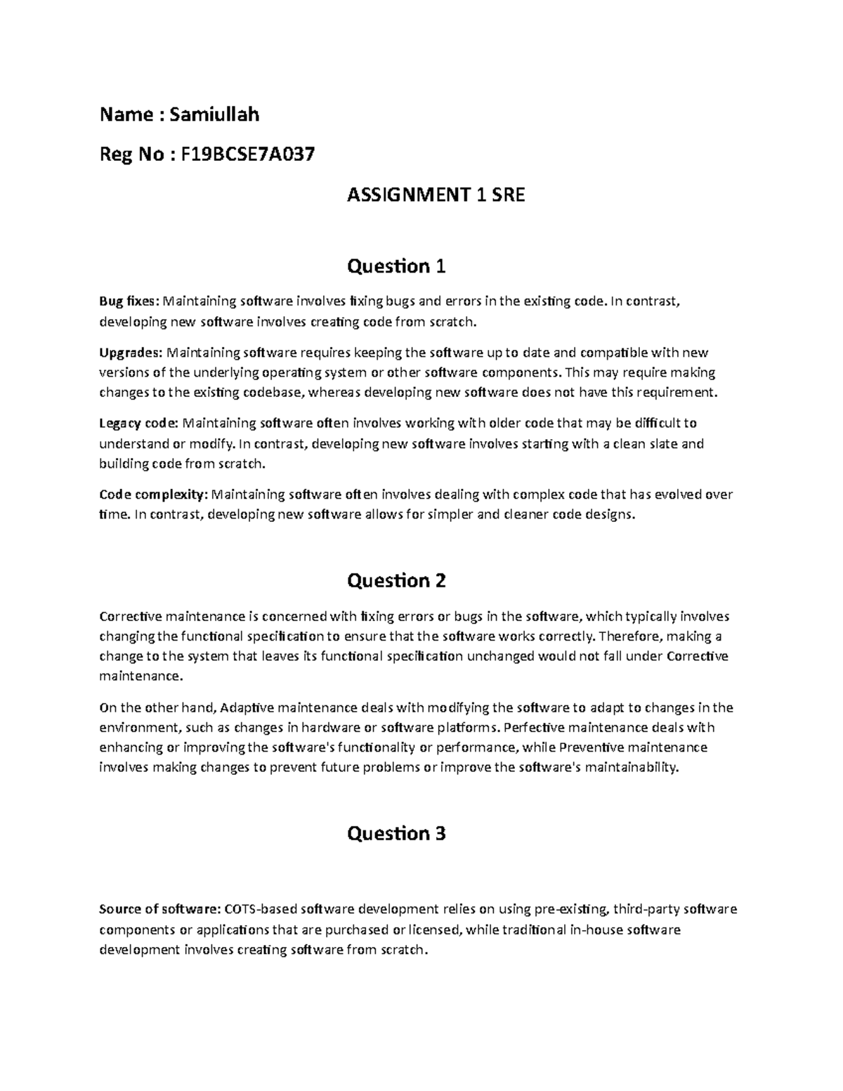 SRE Assignment 1 - Name : Samiullah Reg No : F19BCSE7A ASSIGNMENT 1 SRE Question 1 Bug fixes ...