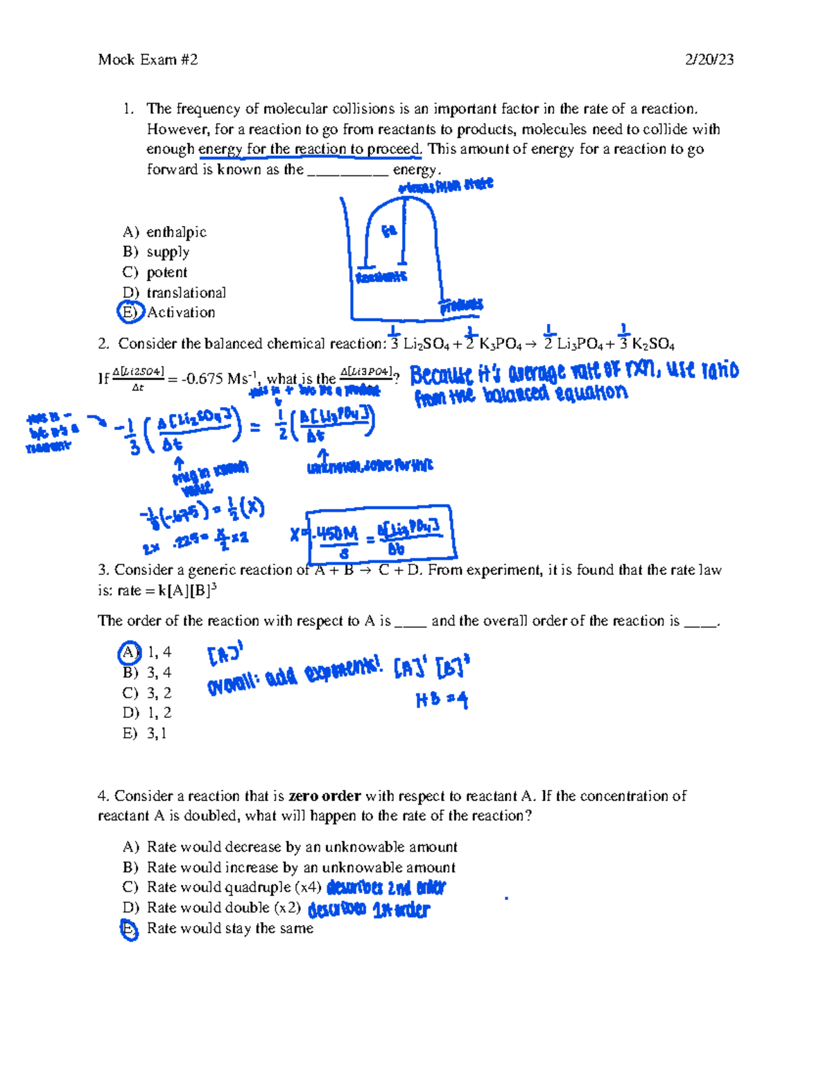 Mock Exam 2 Key - good - CHEM1041 - UC - Studocu